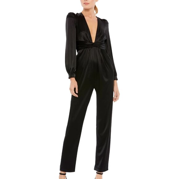 Mac Duggal | Pants & Jumpsuits | New Mac Duggal 2647 Front Twist Puff Sleeve Deep V Black ...